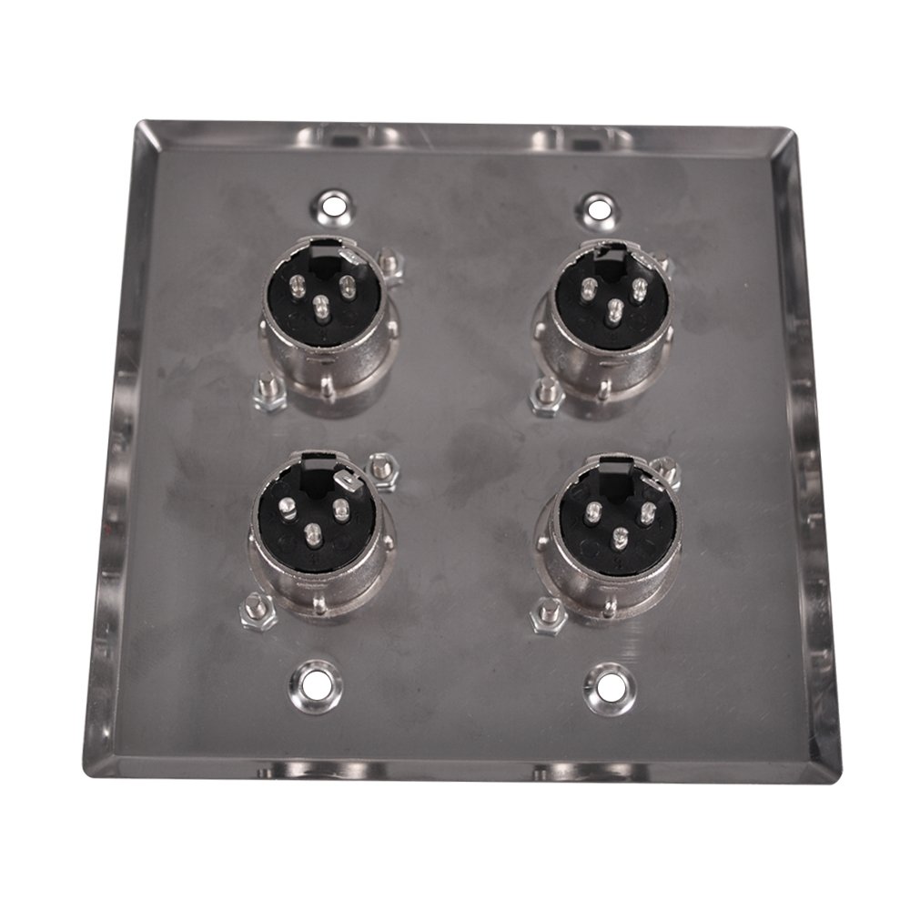 Seismic Audio Speakers Stainless Steel Wall Plate - 2 Gang with 4 XLR Male Connectors