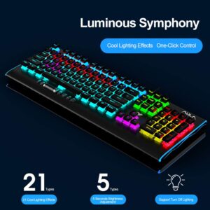 AULA F2099 Low Profile Mechanical Gaming Keyboard, with Blue Switches, Media Knob, RGB Backlight, Ultra-Thin Keycaps, 104-Keys Anti-Ghosting Programmable USB Wired Computer Keyboards