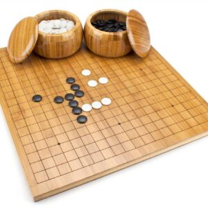 Brybelly Go Set All Natural Bamboo Wood Go Board | Bowls and 361 Bakelite Stones | 2-Player - Classic Chinese Strategy Board Game | Measures 19 x 19in Top Side or 13 x 13in Under Side Beginner's Board