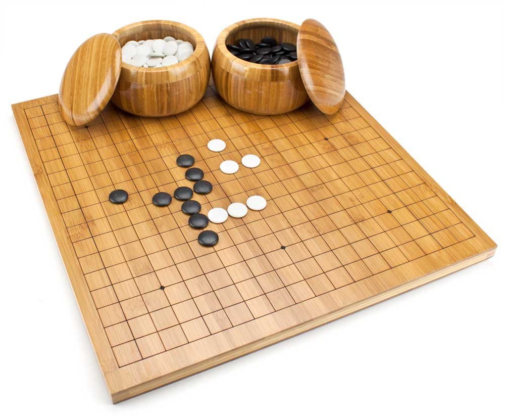 Brybelly Go Set All Natural Bamboo Wood Go Board | Bowls and 361 Bakelite Stones | 2-Player - Classic Chinese Strategy Board Game | Measures 19 x 19in Top Side or 13 x 13in Under Side Beginner's Board