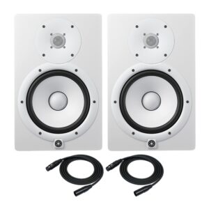 yamaha hs8 powered studio monitors pair white w/ strukture pro20m7 xlr cables 20 feet - bundle