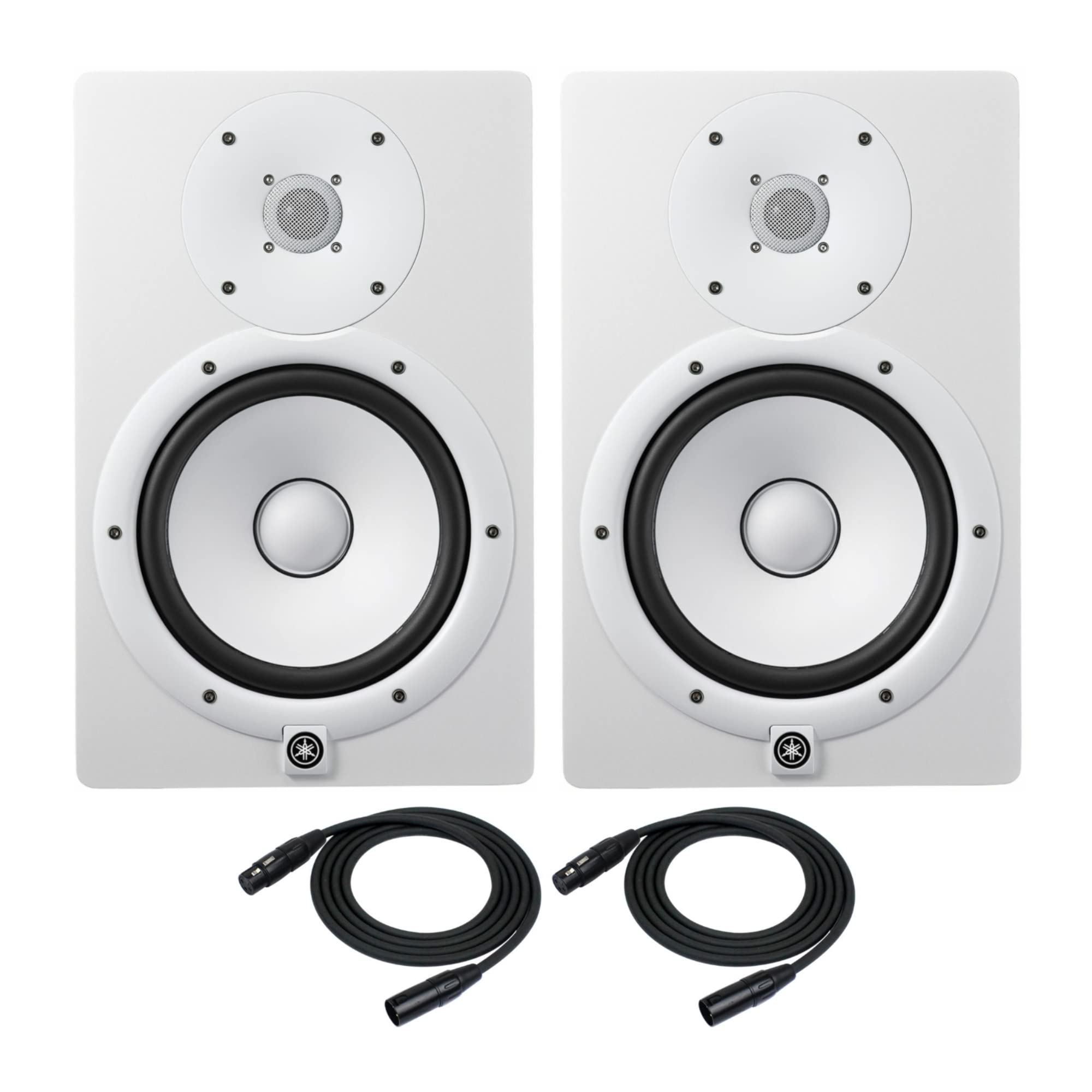 Yamaha HS8 Powered Studio Monitors Pair White w/ Strukture PRO20M7 XLR Cables 20 feet - Bundle