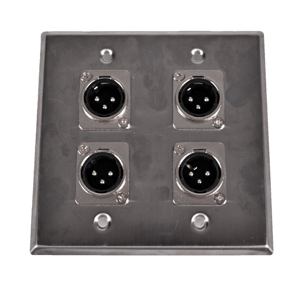 Seismic Audio Speakers Stainless Steel Wall Plate - 2 Gang with 4 XLR Male Connectors