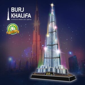 CubicFun 3D Puzzles LED Dubai Burj Khalifa 57.5" H Architecture Building Model Kits for Adults, Souvenir Decoration and Birthday Gifts for Men and Women, the Tallest Tower 136 Pcs