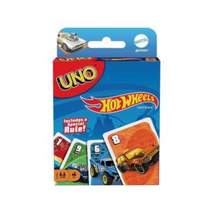 hot wheels uno matching card game featuring 112 cards with hot wheels graphics, game night, kids gift ages 7 years & older