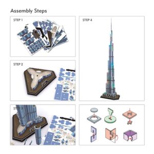 CubicFun 3D Puzzles LED Dubai Burj Khalifa 57.5" H Architecture Building Model Kits for Adults, Souvenir Decoration and Birthday Gifts for Men and Women, the Tallest Tower 136 Pcs