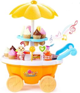 toyvelt ice cream toy cart play set for kids - 39-piece pretend play food - educational ice-cream trolley truck with with music & lighting - great gift for girls and boys ages 2,3 and up