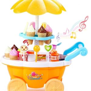 ToyVelt Ice Cream Toy Cart Play Set for Kids - 39-Piece Pretend Play Food - Educational Ice-Cream Trolley Truck with with Music & Lighting - Great Gift for Girls and Boys Ages 2,3 and up