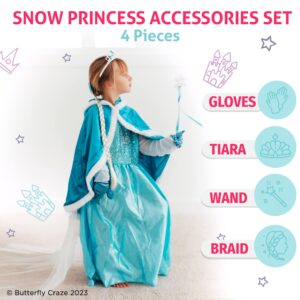 Butterfly Craze 4-Piece Accessory Set - Includes a Tiara, Gloves, Wand & Braid For Ice Queen Dress Up, Costume Parties, Playtime, & Pretend Play for Toddlers, Unleash Your Child's Inner Snow Princess