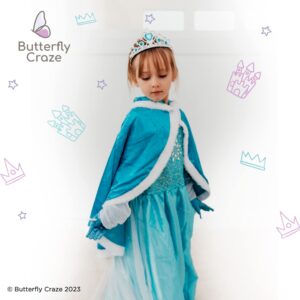 Butterfly Craze 4-Piece Accessory Set - Includes a Tiara, Gloves, Wand & Braid For Ice Queen Dress Up, Costume Parties, Playtime, & Pretend Play for Toddlers, Unleash Your Child's Inner Snow Princess