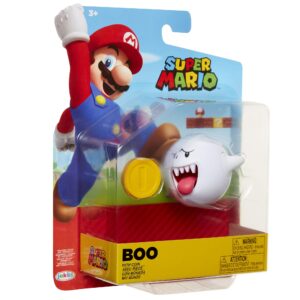 Super Mario Action Figure 4 Inch Boo Collectible Toy with Coin Accessory