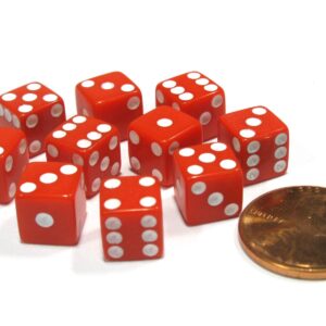 Set of 10 Red 8mm Six Sided D6 Small Square Dice with White Pips by Koplow Games