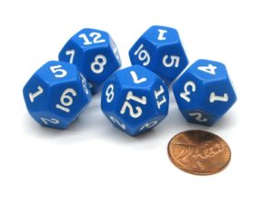 koplow games set of 5 d12 12-sided 18mm opaque rpg dice - blue with white numbers