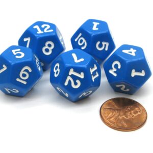 Koplow Games Set of 5 D12 12-Sided 18mm Opaque RPG Dice - Blue with White Numbers