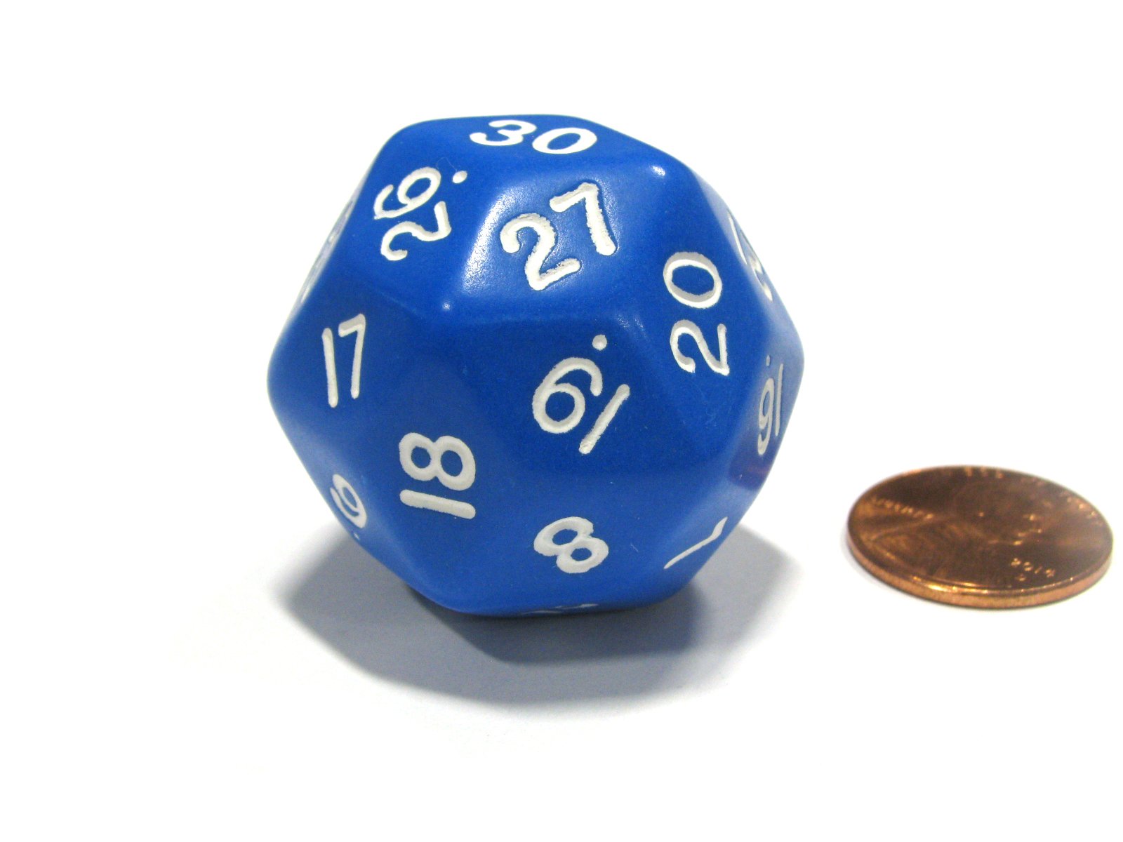 Koplow Games Triantakohedron D30 30 Sided 33mm Jumbo RPG Gaming Dice - Blue w White Number