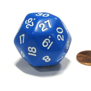 Koplow Games Triantakohedron D30 30 Sided 33mm Jumbo RPG Gaming Dice - Blue w White Number