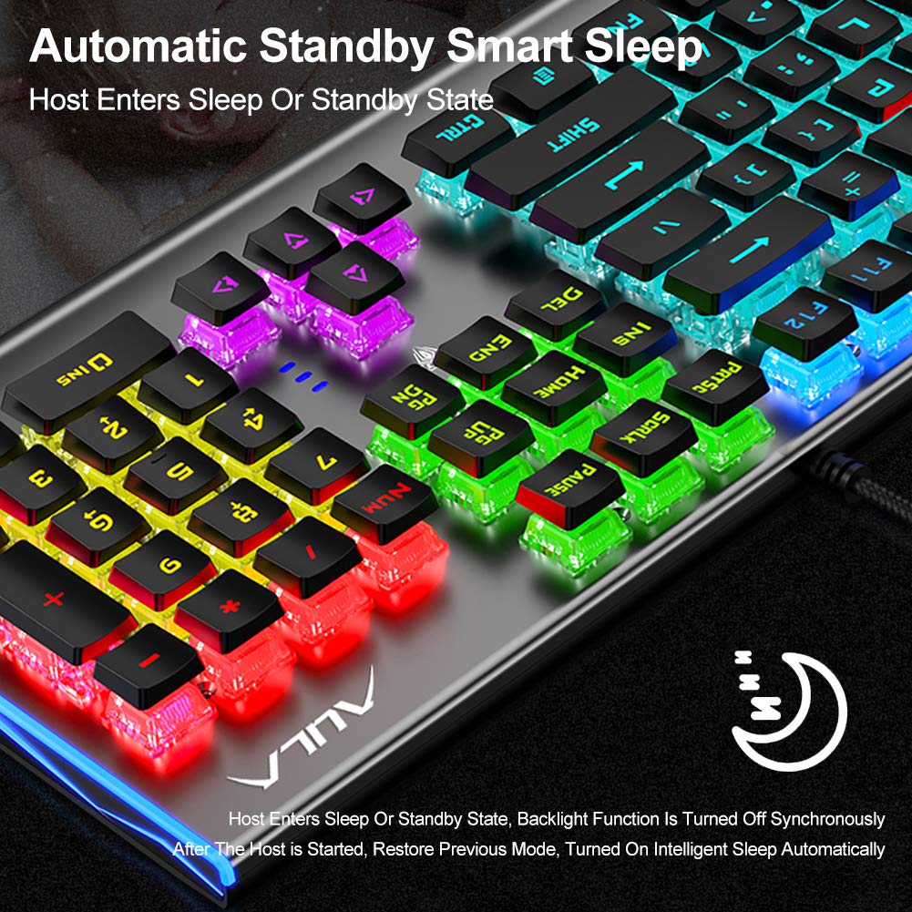 AULA F2099 Low Profile Mechanical Gaming Keyboard, with Blue Switches, Media Knob, RGB Backlight, Ultra-Thin Keycaps, 104-Keys Anti-Ghosting Programmable USB Wired Computer Keyboards