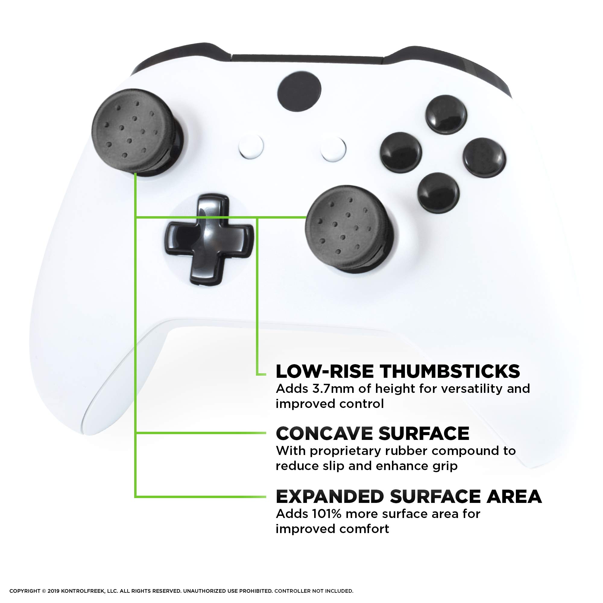 KontrolFreek Alpha for Xbox One Controller | Performance Thumbsticks | 2 Low-Rise Concave | Green (Black)