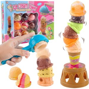 ice cream toy stacking tower - balancing and stackable scoop ice cream for toddlers, kids pretend food play set kitchen dessert