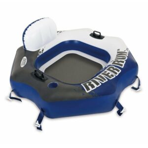 intex 58854ep river run connect inflatable floating lounge: comfortable backrest – built-in cup holder – durable grab handles – easy-to-use connectors – 220lb weight capacity