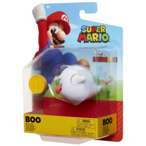 Super Mario Action Figure 4 Inch Boo Collectible Toy with Coin Accessory