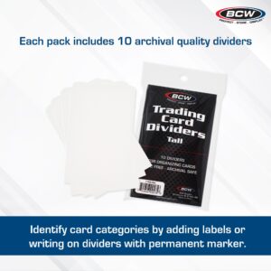 BCW Tall Trading Card Dividers - 10 ct | Archival Quality, Write-On Index Tab, 3 11/16 X 2 11/16 Inches | Fits Vault, Super Vault, QuickFold, Shoe, and Super Shoebox Boxes | Card Organizer Dividers