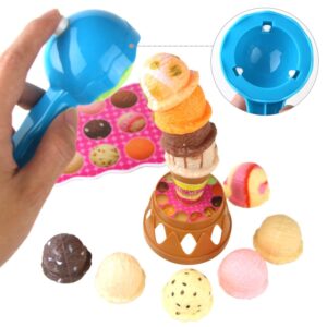 Ice Cream Toy Stacking Tower - Balancing and Stackable Scoop Ice Cream for Toddlers, Kids Pretend Food Play Set Kitchen Dessert