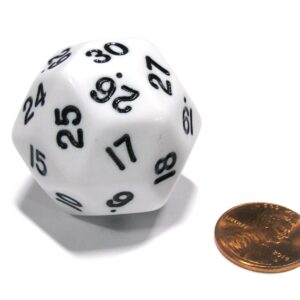 Koplow Games Triantakohedron D30 30 Sided 33mm Jumbo RPG Gaming Dice - White w Black Number