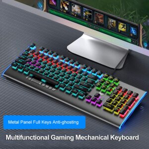 AULA F2099 Low Profile Mechanical Gaming Keyboard, with Blue Switches, Media Knob, RGB Backlight, Ultra-Thin Keycaps, 104-Keys Anti-Ghosting Programmable USB Wired Computer Keyboards