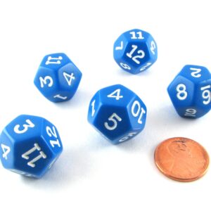 Koplow Games Set of 5 D12 12-Sided 18mm Opaque RPG Dice - Blue with White Numbers