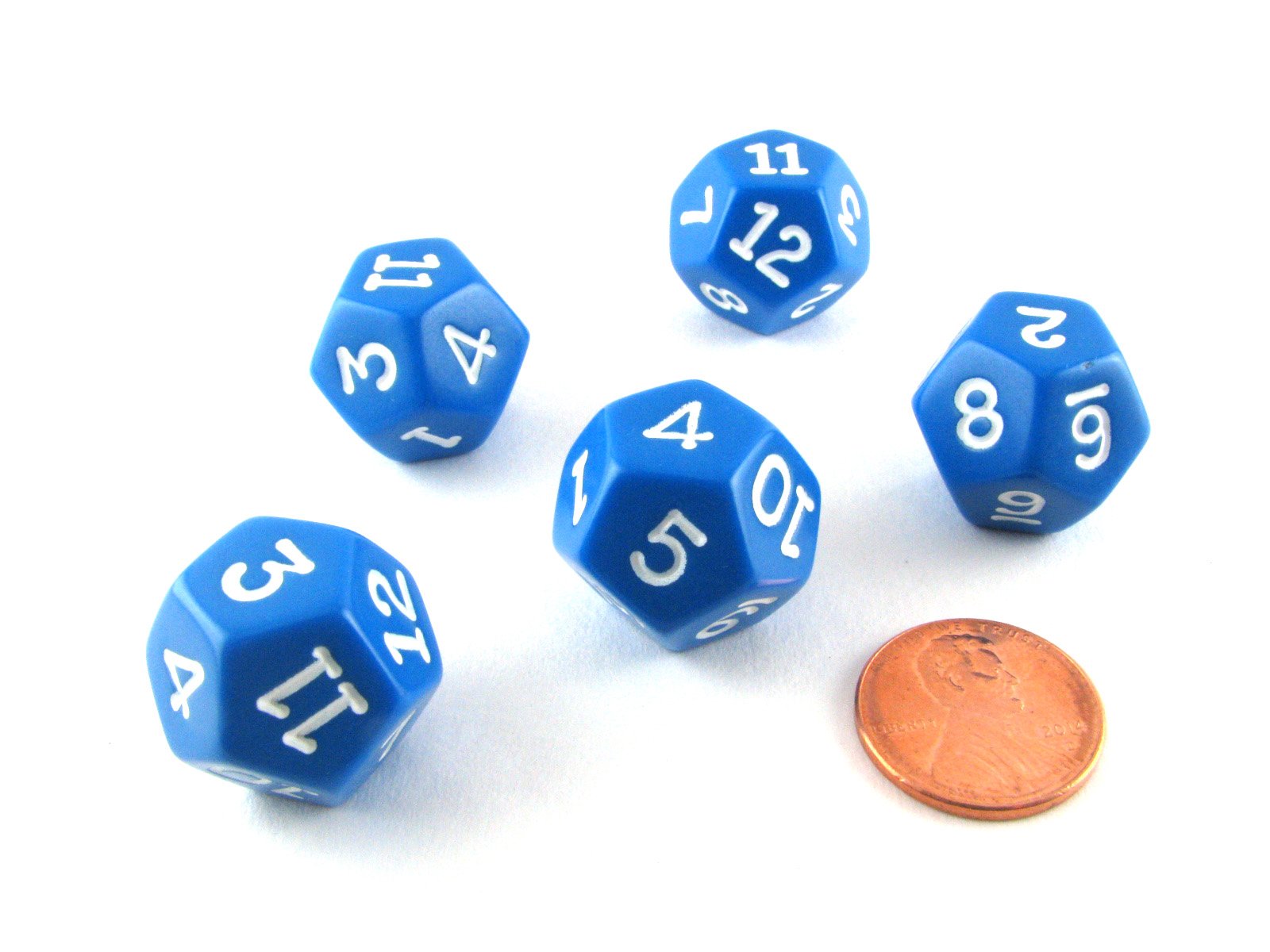 Koplow Games Set of 5 D12 12-Sided 18mm Opaque RPG Dice - Blue with White Numbers