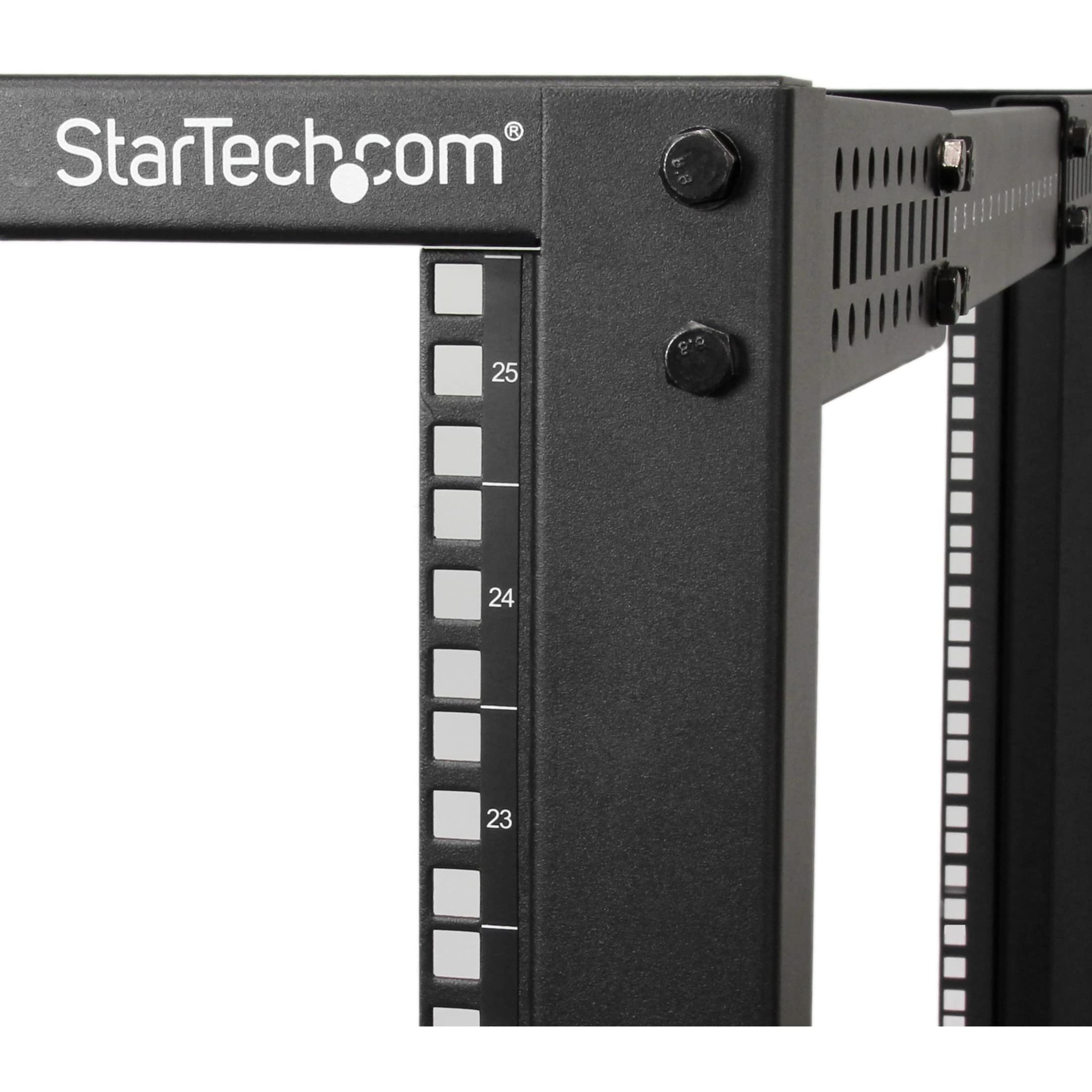 StarTech.com 4-Post 25U Mobile Open Frame Server Rack, 19in Network Rack with Wheels, Rolling Rack for Computer/AV/Data/IT Equipment - Casters, Leveling Feet or Floor Mounting (4POSTRACK25U)