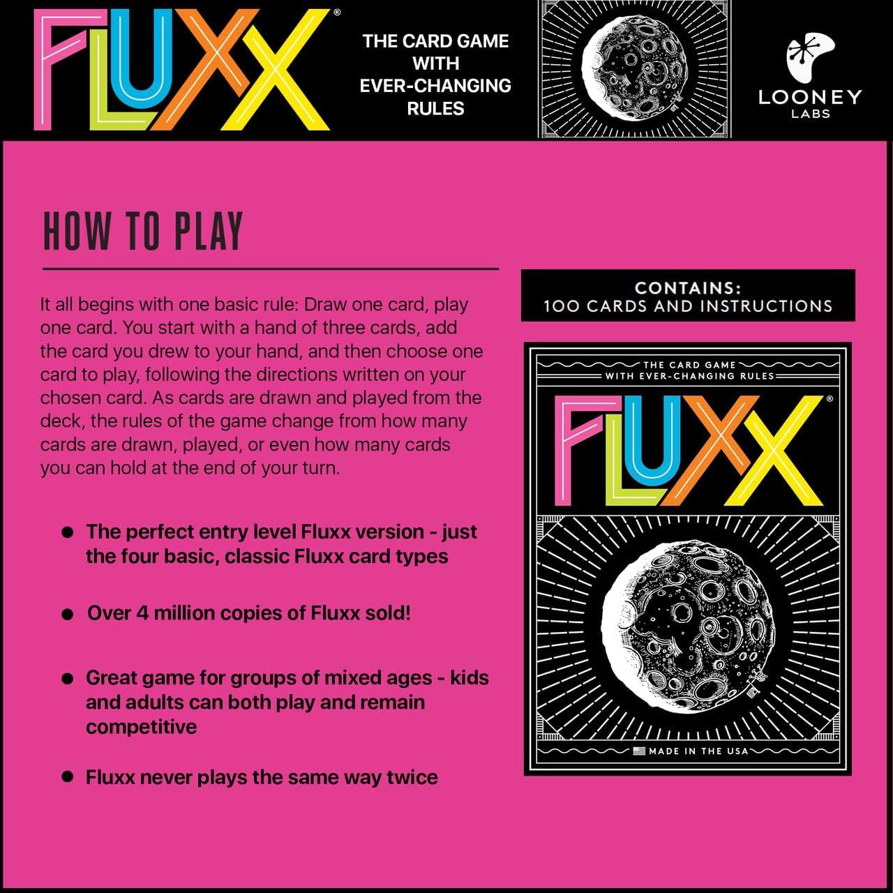 Looney Labs Fluxx 5.0 Card Game Fun, Fast-Paced, Ever-Changing Rules, Perfect for Family Game Night and Parties