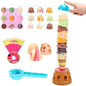 Ice Cream Toy Stacking Tower - Balancing and Stackable Scoop Ice Cream for Toddlers, Kids Pretend Food Play Set Kitchen Dessert