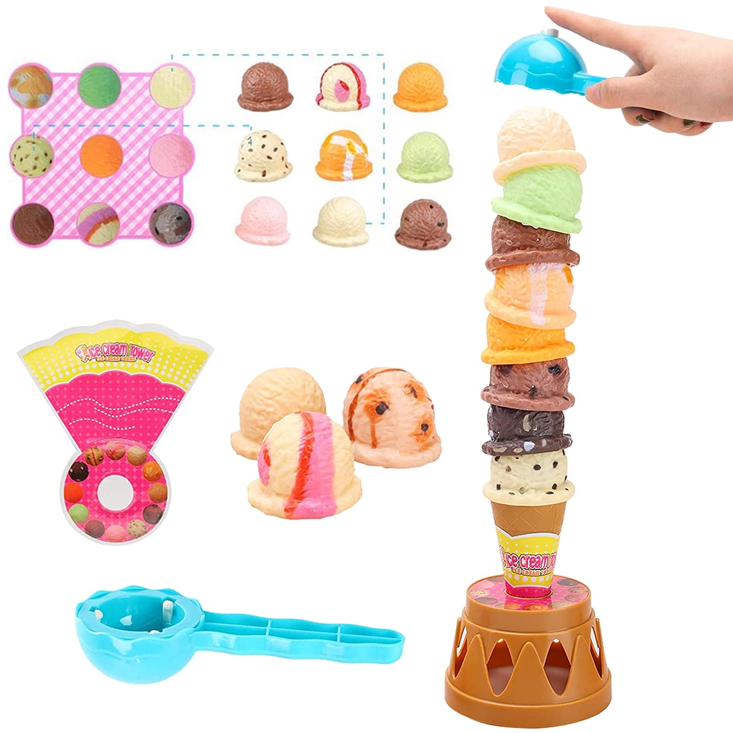 Ice Cream Toy Stacking Tower - Balancing and Stackable Scoop Ice Cream for Toddlers, Kids Pretend Food Play Set Kitchen Dessert