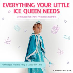 Butterfly Craze 4-Piece Accessory Set - Includes a Tiara, Gloves, Wand & Braid For Ice Queen Dress Up, Costume Parties, Playtime, & Pretend Play for Toddlers, Unleash Your Child's Inner Snow Princess