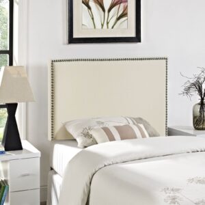 modway mod-5218 region linen fabric upholstered twin headboard in ivory with nailhead trim