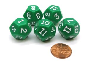 koplow games set of 5 d12 12-sided 18mm opaque rpg dice - green with white numbers