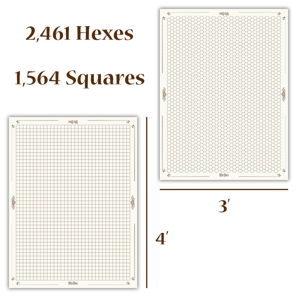 48" x 36" Reversible Vinyl Gaming Mat | Role Playing Games Grand Campaigner | 1” Squares & Hexes for Tabletop RPG Gaming Miniatures