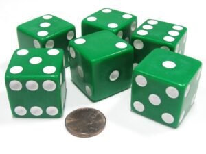 koplow games set of 6 d6 25mm large opaque jumbo dice - green with white pip