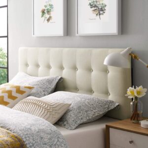 modway emily tufted button linen fabric upholstered king headboard in ivory