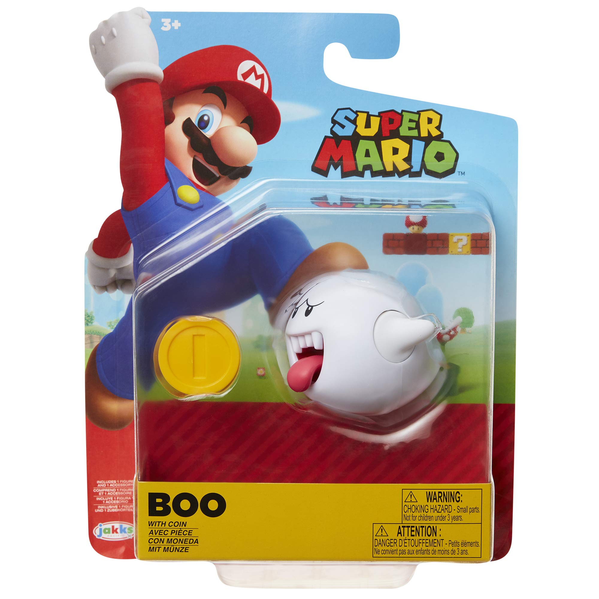 Super Mario Action Figure 4 Inch Boo Collectible Toy with Coin Accessory