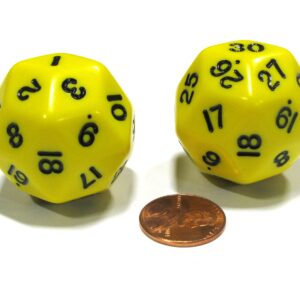 Koplow Games Set of 2 Triantakohedron D30 30 Sided 33mm Jumbo Dice - Yellow w Black Numbers