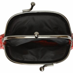 MARSHAL Leather Small Change Purse Double Frame with Zipper Pocket (Black)