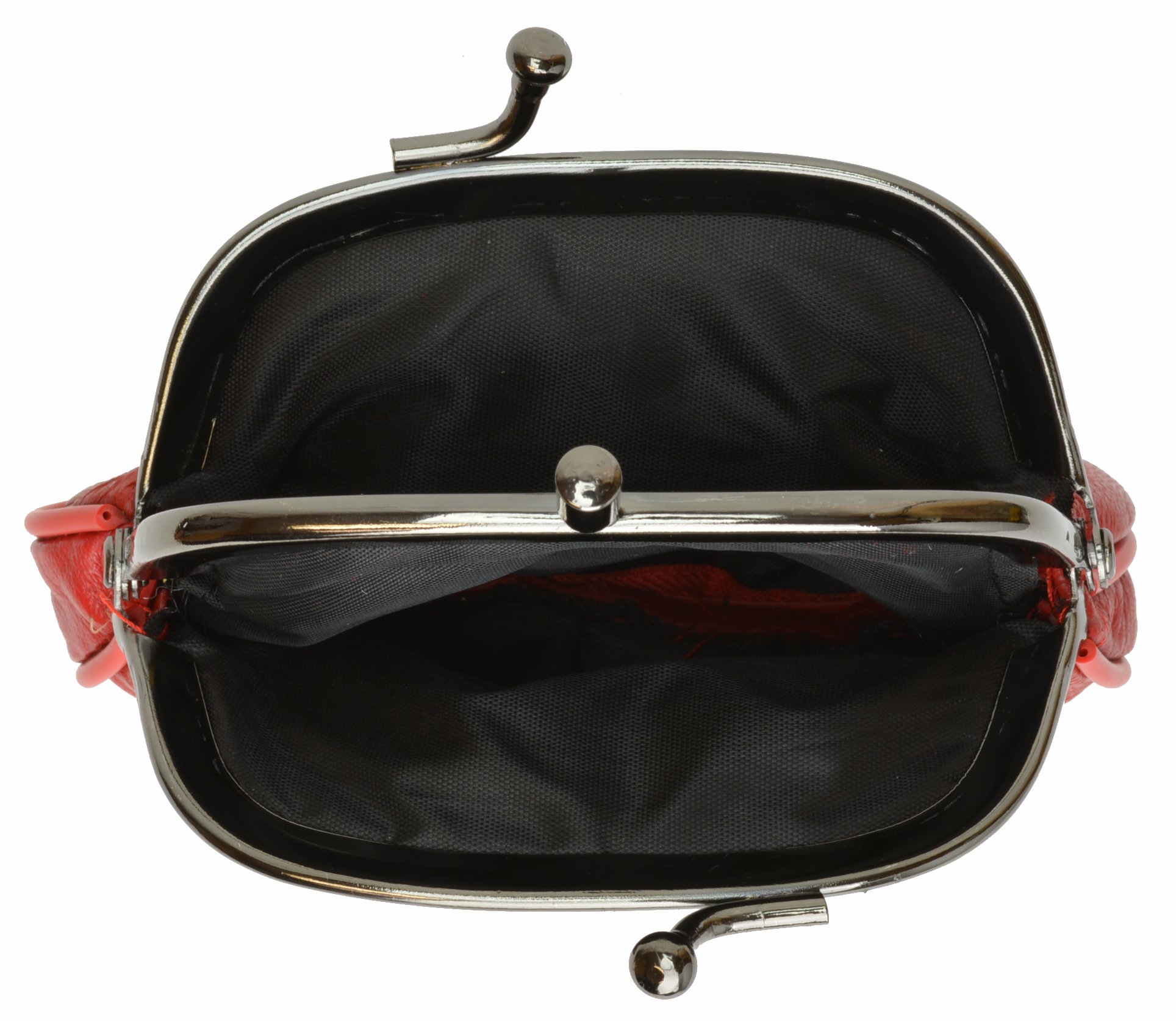 MARSHAL Leather Small Change Purse Double Frame with Zipper Pocket (Black)