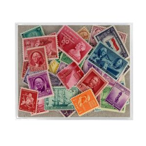 American Coin Treasures 40 U.S. Postage Stamps from The 1910's, 1920's, 1930's and 1940's, Mint State Condition, Various Denominations and Postal Rates, Perforated Edges