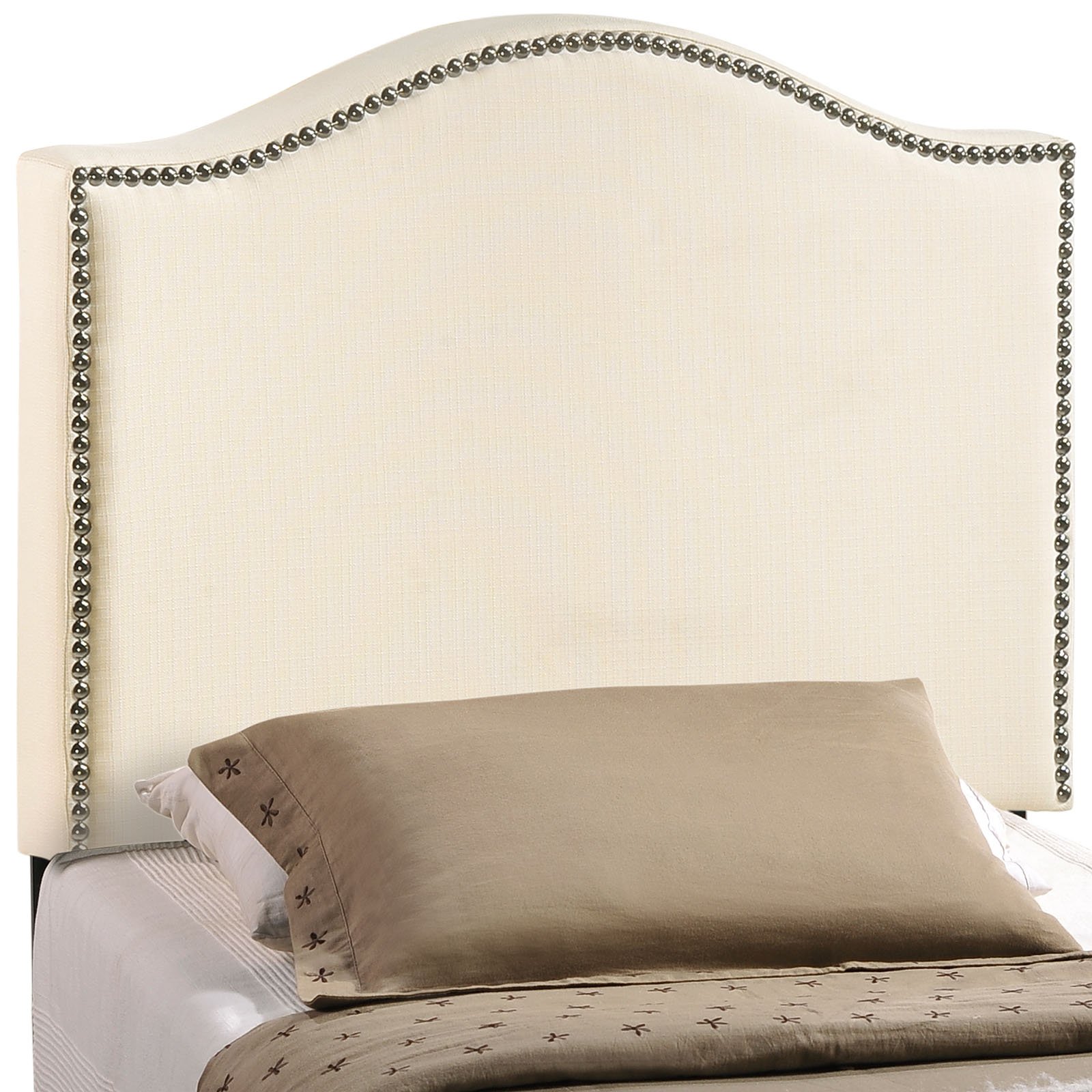 Modway Curl Linen Fabric Upholstered King Headboard with Nailhead Trim and Curved Shape in Ivory