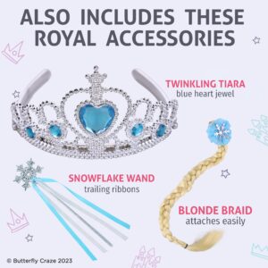 Butterfly Craze 4-Piece Accessory Set - Includes a Tiara, Gloves, Wand & Braid For Ice Queen Dress Up, Costume Parties, Playtime, & Pretend Play for Toddlers, Unleash Your Child's Inner Snow Princess