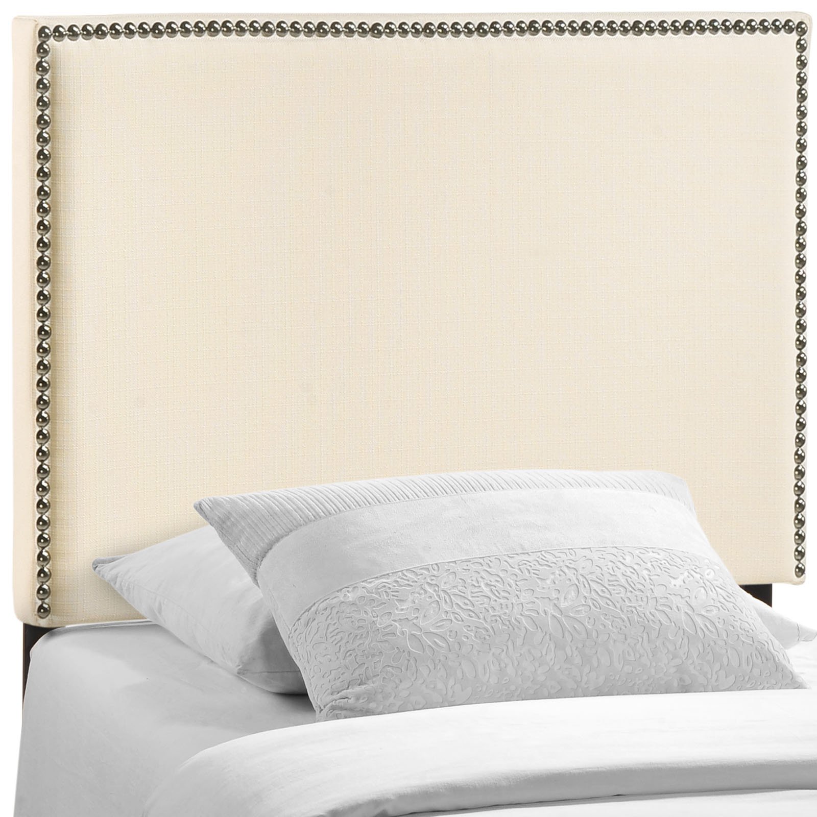 Modway MOD-5218 Region Linen Fabric Upholstered Twin Headboard in Ivory with Nailhead Trim