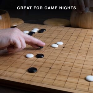 Brybelly Go Set All Natural Bamboo Wood Go Board | Bowls and 361 Bakelite Stones | 2-Player - Classic Chinese Strategy Board Game | Measures 19 x 19in Top Side or 13 x 13in Under Side Beginner's Board